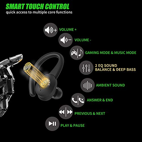 TENNMAK 2 in 1 Sport & Casual True Wireless Earbuds, SMARTPRO Bluetooth Headphones in Ear Wireless TWS Earbuds with Mic Earphones, Gaming & Music Mode /2EQ Sound/Volume Control / IPX5 Waterproof