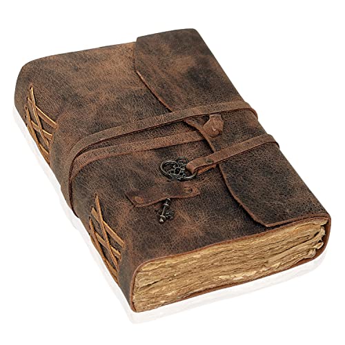 cuero Vintage Leather Journal - Antique Handmade Leather Bound journal with deckle edge paper for Men And Women Diary - Leather Sketchbook - Drawing Journal Notebook - Great Gift (5 by 7 inch)