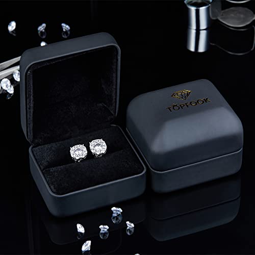 Halo Moissanite Stud Earrings 18K White Gold Plated 925 Sterling Silver Studs for Women Men,Topfook Jewelry Gifts
