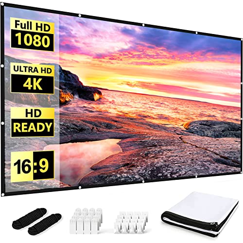 YOWHICK Projection Screen 120 inch, 16:9 Foldable Anti-Crease Portable Projector Movies Screens for Home Theater Outdoor Indoor Support Double Sided Projection, Washable