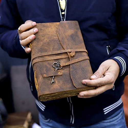 cuero Vintage Leather Journal - Antique Handmade Leather Bound journal with deckle edge paper for Men And Women Diary - Leather Sketchbook - Drawing Journal Notebook - Great Gift (5 by 7 inch)