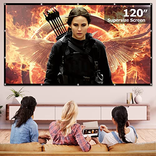 YOWHICK Projection Screen 120 inch, 16:9 Foldable Anti-Crease Portable Projector Movies Screens for Home Theater Outdoor Indoor Support Double Sided Projection, Washable