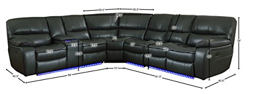 Homelegance 4 Piece Pecos Power Reclining Sectional with LED, Gray