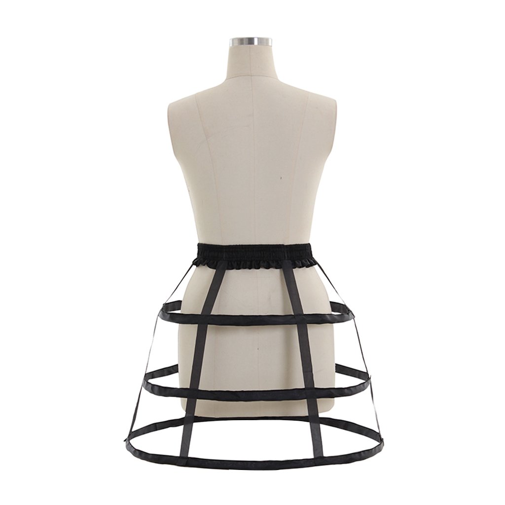 DUNHAO COS Women's Crinoline Wedding Skirt Underskirt 3 Hoop Cage Skirt One Size (Black)