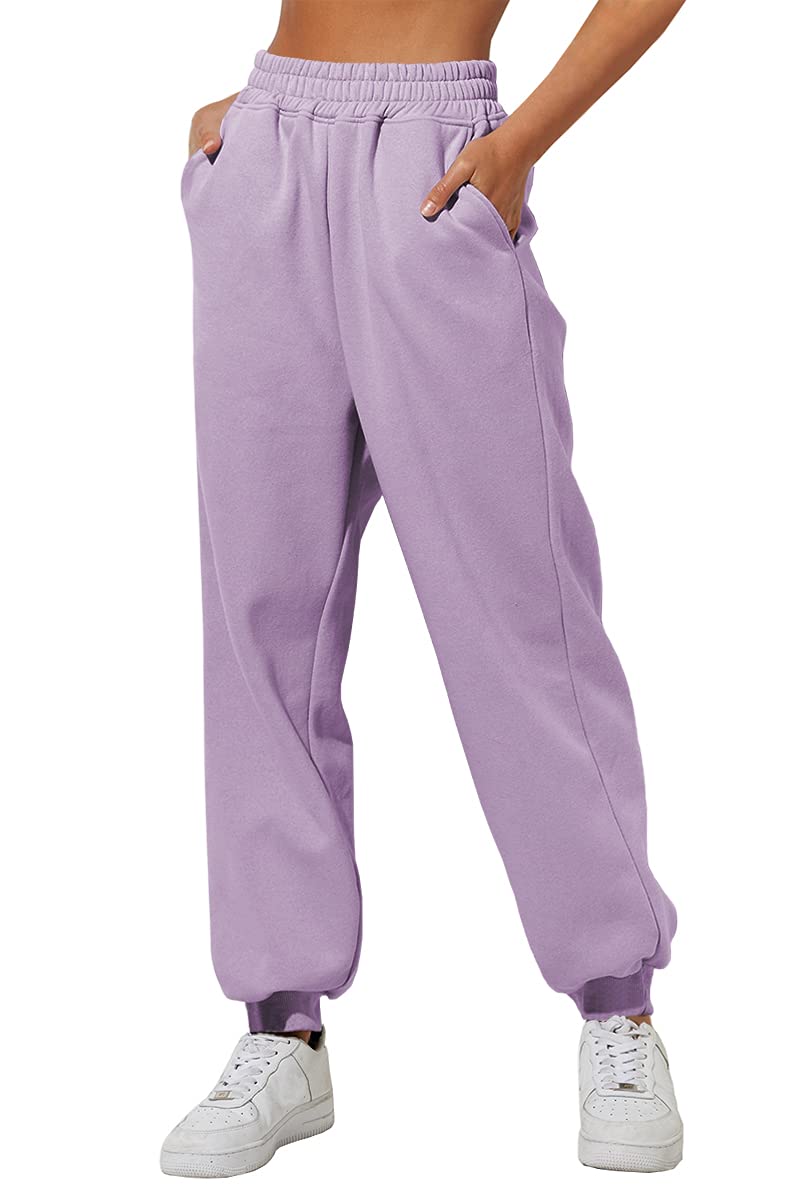 Yovela Sweatpants Women Baggy High Waisted Sweat Pants Fall Clothes Casual Joggers Y2k Aesthetic 2025 Winter Spring Fashion Trendy Warm Outfits Cute Comfy Tall Trousers with Pockets Purple L