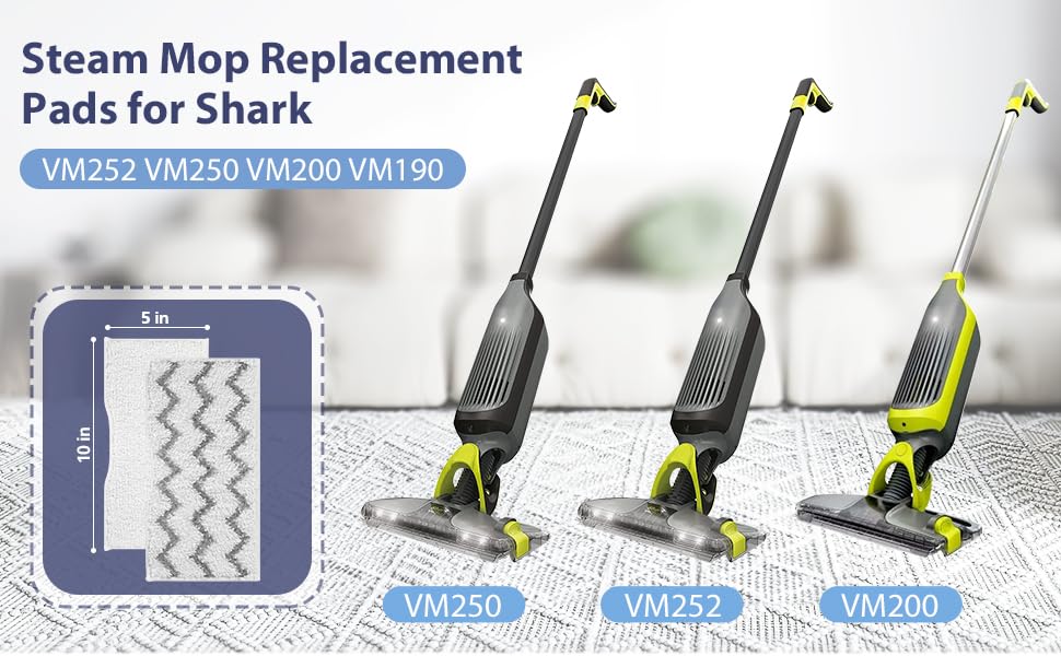 Steam Mop Replacement Pads for Shark Vacmop - 4 Pack Reusable Mop Pads - Compatible with Shark Vacmop VM252, VM250, VM200, VM190 Models - Washable Vacuum Mop Pad Refills - Suitable for All Hard Floors