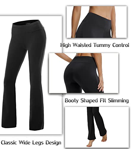 FITTOO Women's Solid Cotton Spandex Boot Cut High Waisted Flare Yoga Pants Workout Casual Trousers Comfortable Flared Leggings Black M