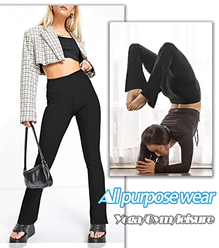 FITTOO Women's Solid Cotton Spandex Boot Cut High Waisted Flare Yoga Pants Workout Casual Trousers Comfortable Flared Leggings Black M