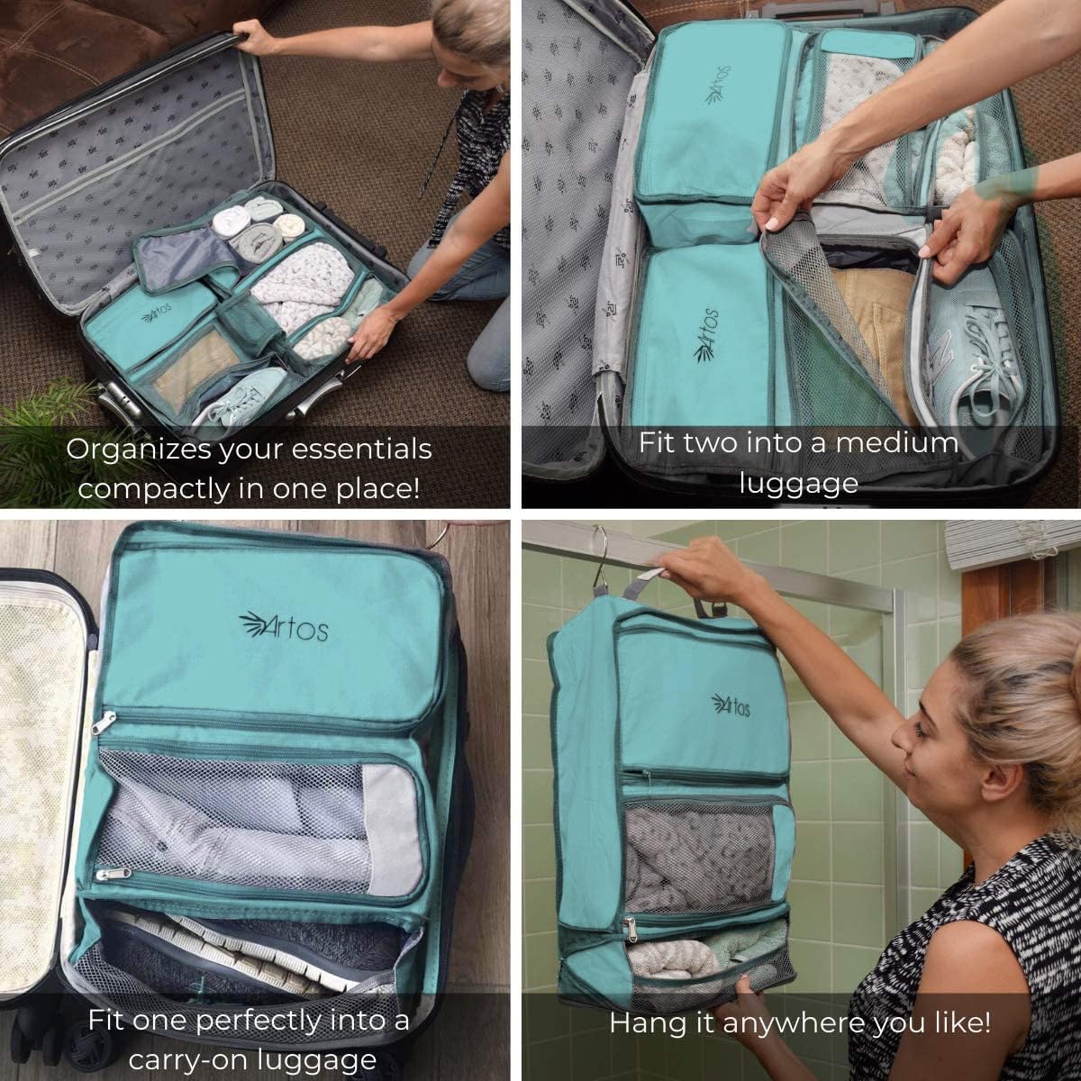 Artos Hanging Portable Luggage Suitcase Carry On Closet Shelving Organizer w/Hooks| for Travel, Camper, RV |Packing Cube(Turquoise)