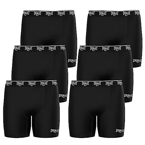 Everlast Performance Boxer Briefs for Men Pack of 6 - Breathable Tagless Mens Boxer Briefs, Moisture Wicking Mens Underwear (Large, Black)
