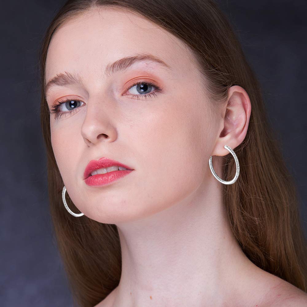 Hoops Earrings, Cubic Zirconia White Gold Plated Hoop Earrings for Women Rhinestone Silver Hoop Earrings