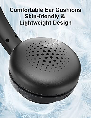 TZS Wireless Headset for Laptop, Bluetooth Headphone with Detachable Boom Mic, On Ear Headphones Noise Cancelling with Mute Function & 26H Talk Time for Home/Office Compatible with iOS and Android