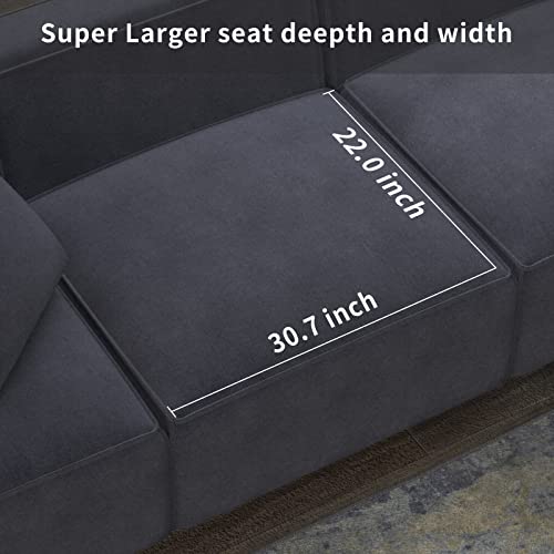 LLappuil Modern Modular Sectional Sofa Set, Low Back Minimalist Style Couch with Ottoman and Chaise Lounge, Soft Fabric 14 Seater Oversized 130.6" Sofa for Living Room, Dark Grey