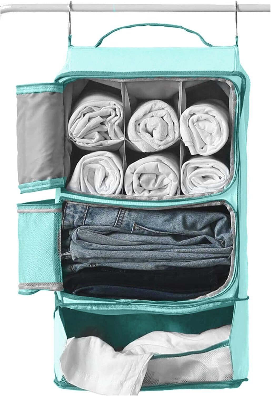 Artos Hanging Portable Luggage Suitcase Carry On Closet Shelving Organizer w/Hooks| for Travel, Camper, RV |Packing Cube(Turquoise)