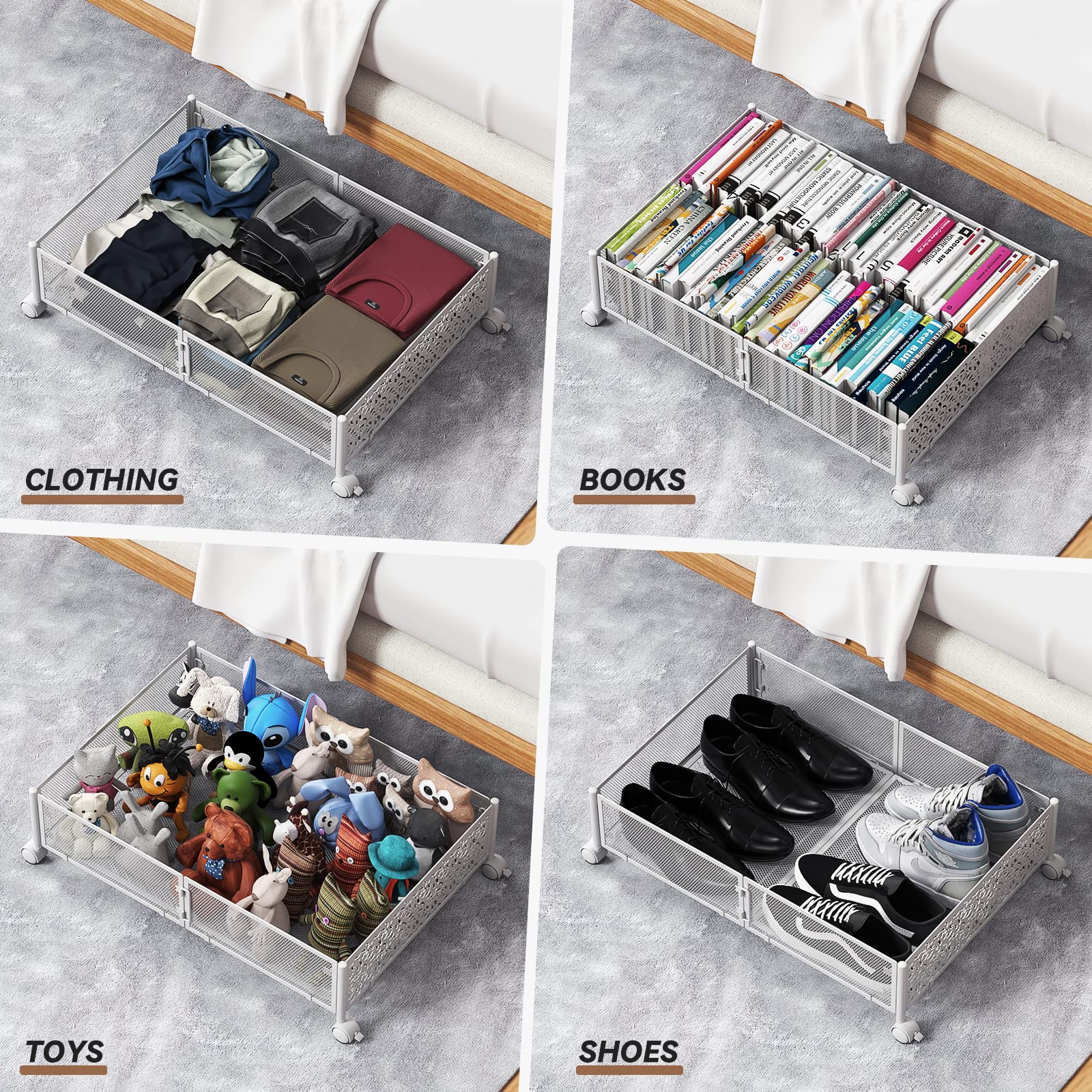 Under Bed Storage, Under the Bed Storage Containers with Wheels, Under Bed Shoe Storage Organizer Drawer for Bedroom Clothes Shoes Blankets -2Pack
