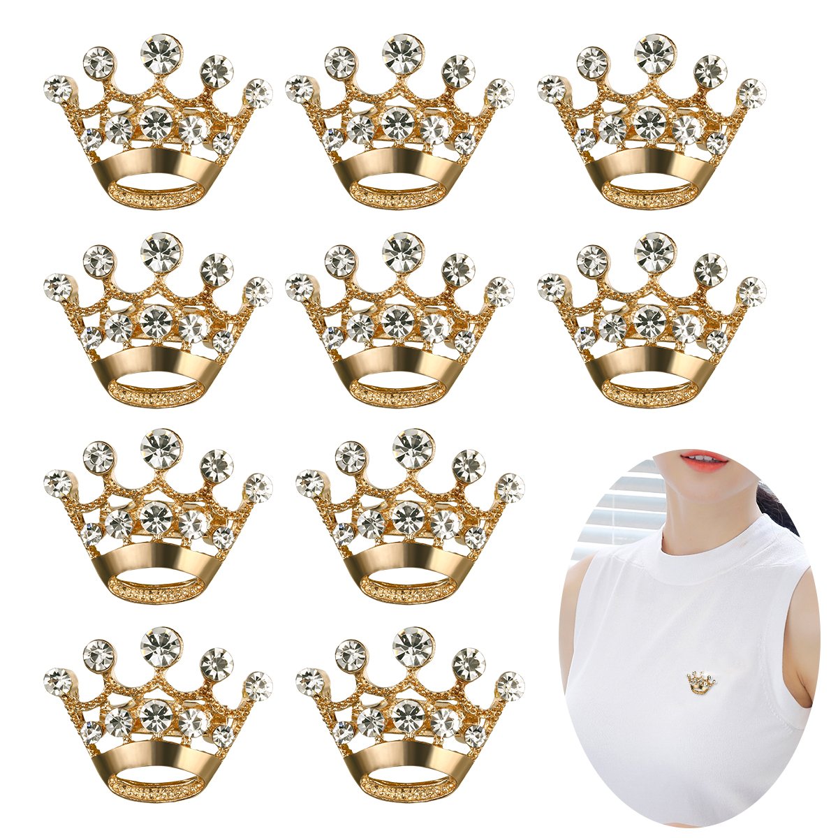 Tinksky Diamante Wedding Party Pageant Tiara Crown Corsage Brooch Pin Valentine's Day Gift, pack of 12, Gold, 2.8 * 2 * 2cm