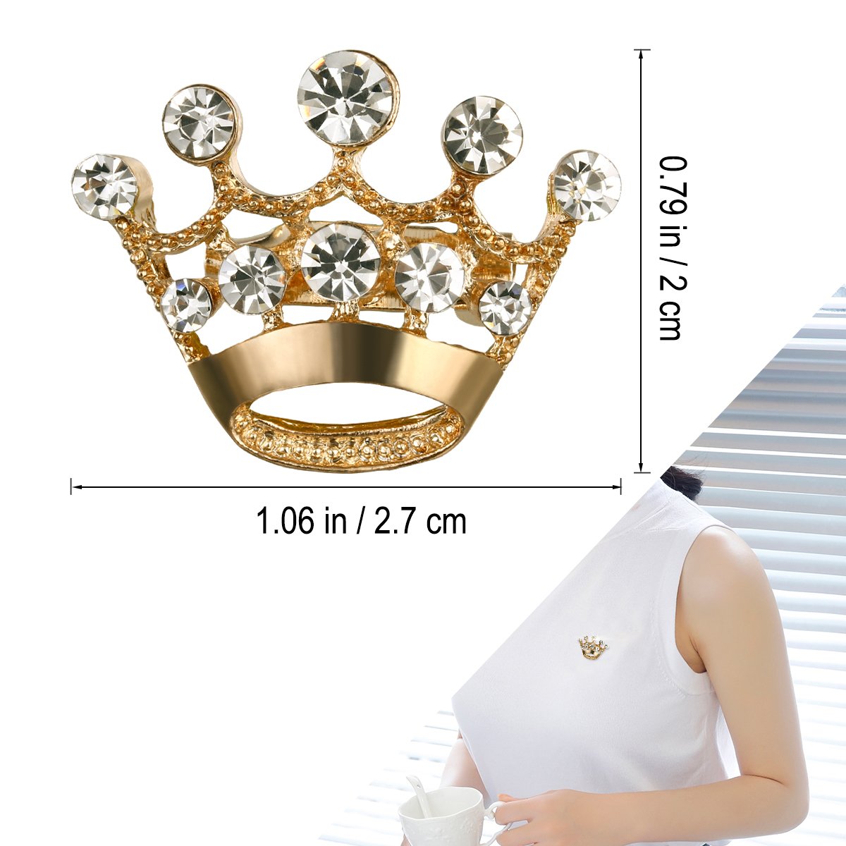 Tinksky Diamante Wedding Party Pageant Tiara Crown Corsage Brooch Pin Valentine's Day Gift, pack of 12, Gold, 2.8 * 2 * 2cm
