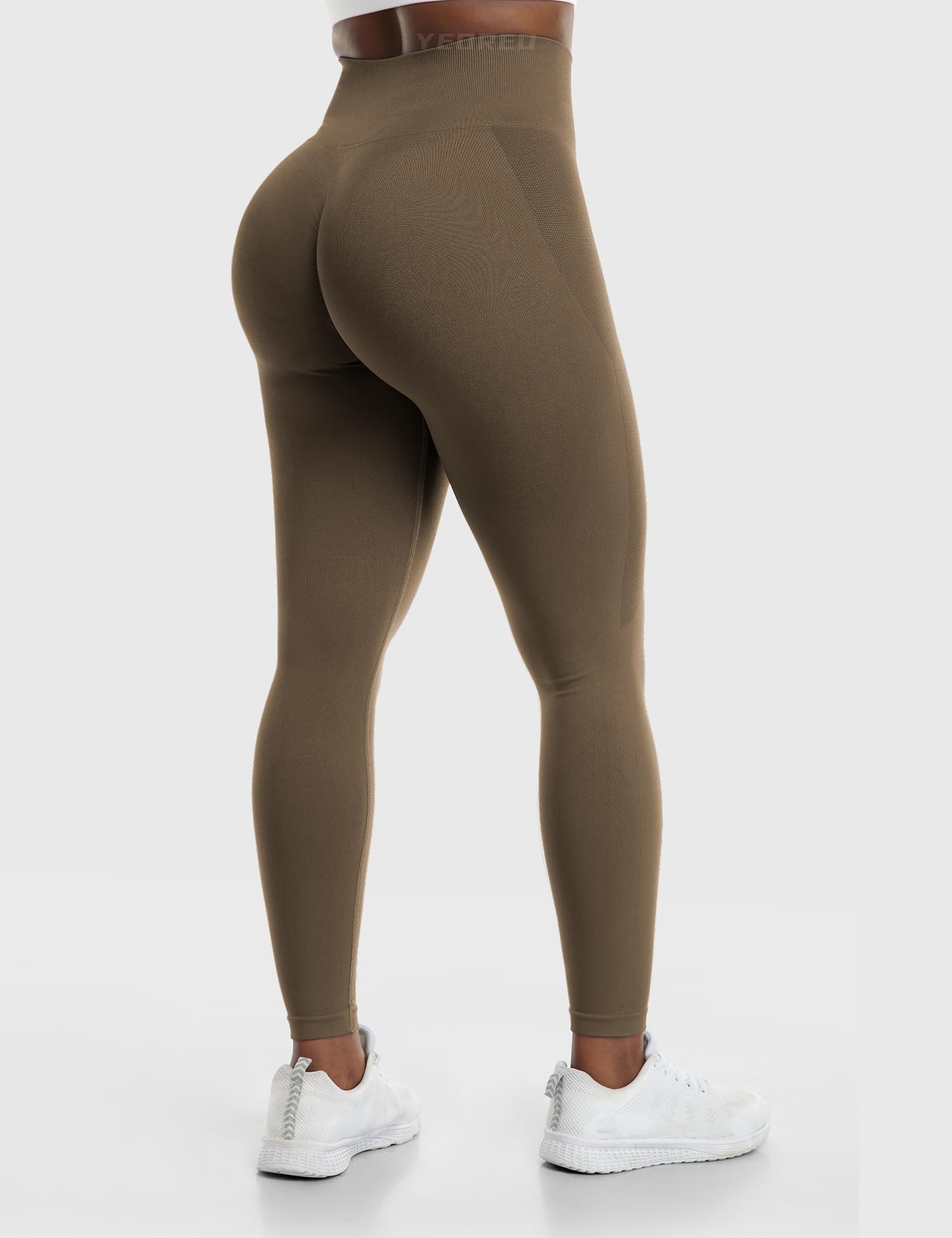 YEOREO Amplify Leggings for Women Seamless Scrunch Leggings Butt Lifting Gym High Waisted Athletic Leggings Coffee