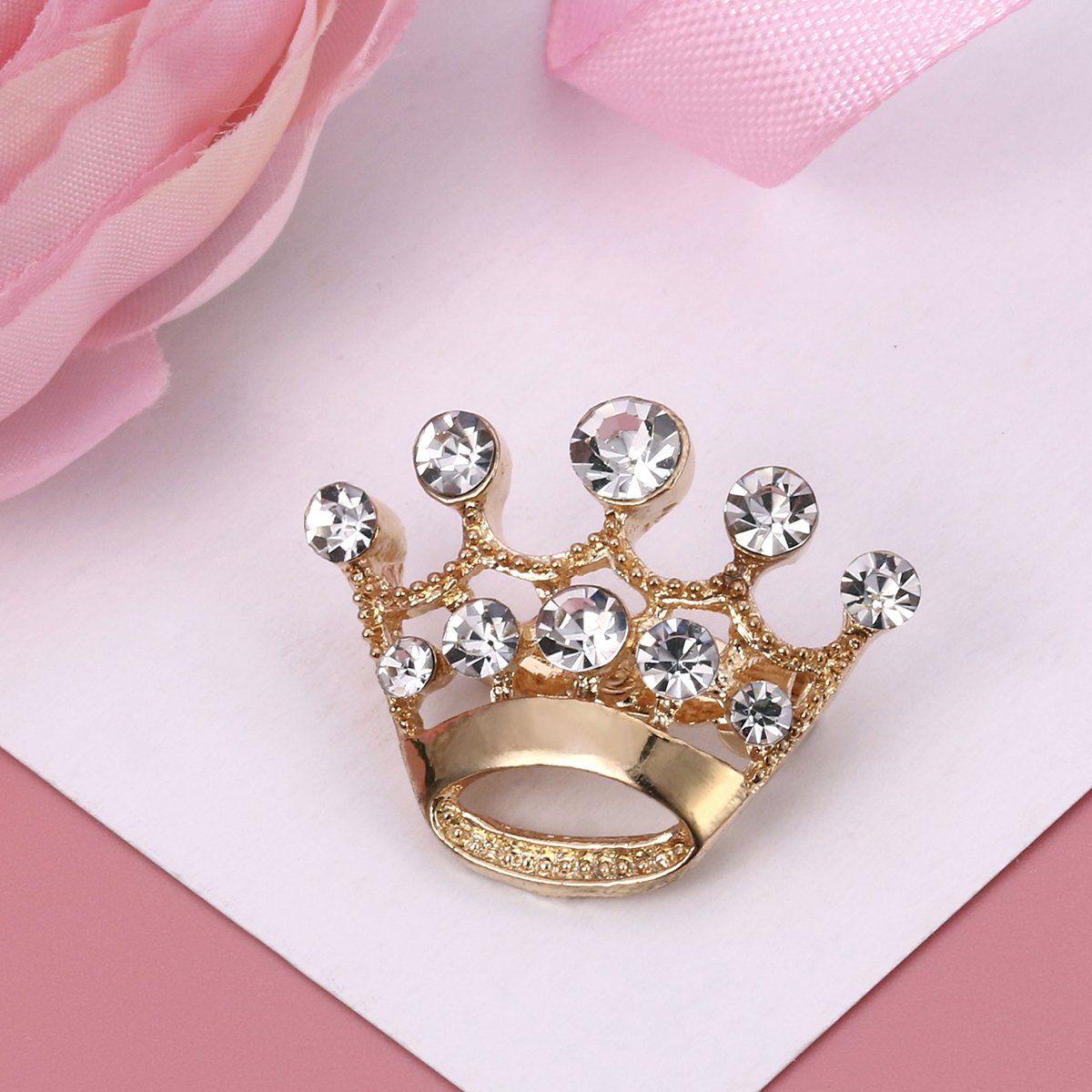 Tinksky Diamante Wedding Party Pageant Tiara Crown Corsage Brooch Pin Valentine's Day Gift, pack of 12, Gold, 2.8 * 2 * 2cm
