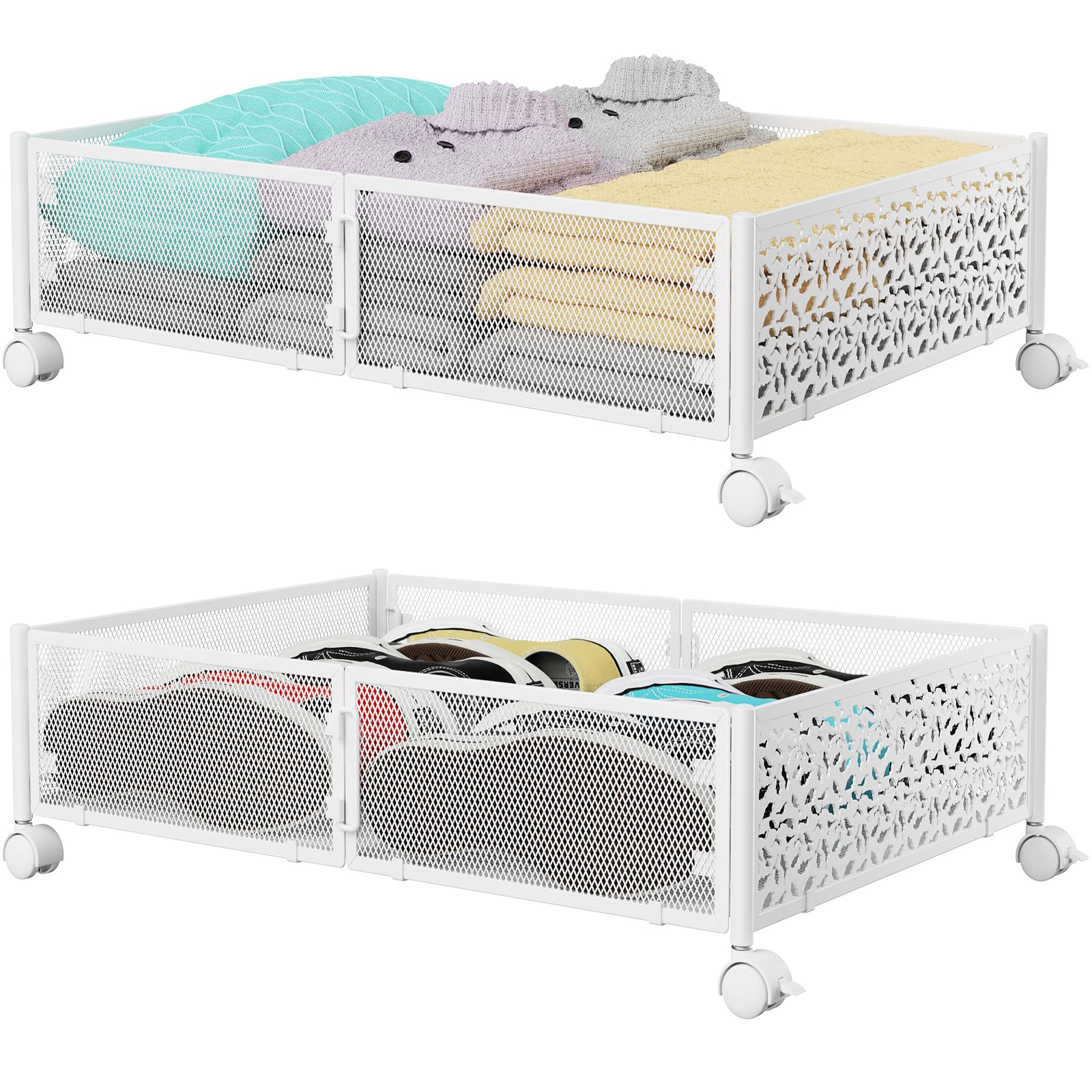 Under Bed Storage, Under the Bed Storage Containers with Wheels, Under Bed Shoe Storage Organizer Drawer for Bedroom Clothes Shoes Blankets -2Pack