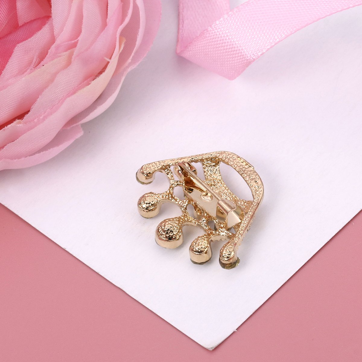 Tinksky Diamante Wedding Party Pageant Tiara Crown Corsage Brooch Pin Valentine's Day Gift, pack of 12, Gold, 2.8 * 2 * 2cm