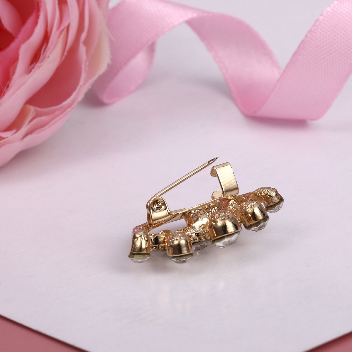 Tinksky Diamante Wedding Party Pageant Tiara Crown Corsage Brooch Pin Valentine's Day Gift, pack of 12, Gold, 2.8 * 2 * 2cm