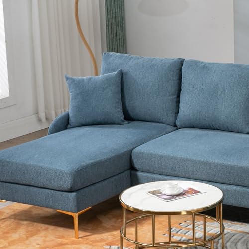 Modern 110'' W U-Shape Sectional Sofa, 4-Seat Sofa Couch with Chaise Lounge and Ottoman, Reversible Left or Right Chaise, Modular Sofa with Golden Metal Legs for Living Room Apartment Office,Blue