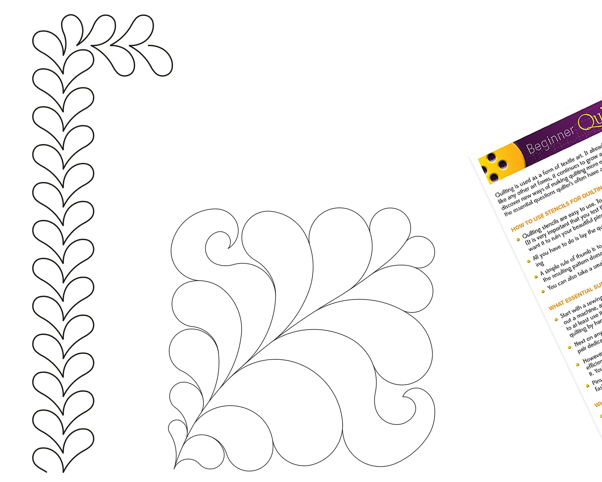 Quilting Stencils for Machine and Hand Quilting - 2 Quilting Stencils for Block, Border Patterns - Feather Block, Chaparral Border Plastic Quilt Stencil Set with Guide