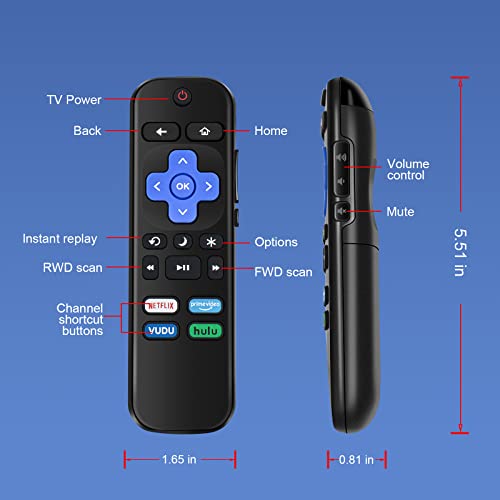 (Pack of 2) Universal TV Remote for Roku TV, Replacement for TCL Roku/Hisense Roku/Sharp Roku TV, Remote with Netflix/Prime Video/VUDU/hulu Buttons