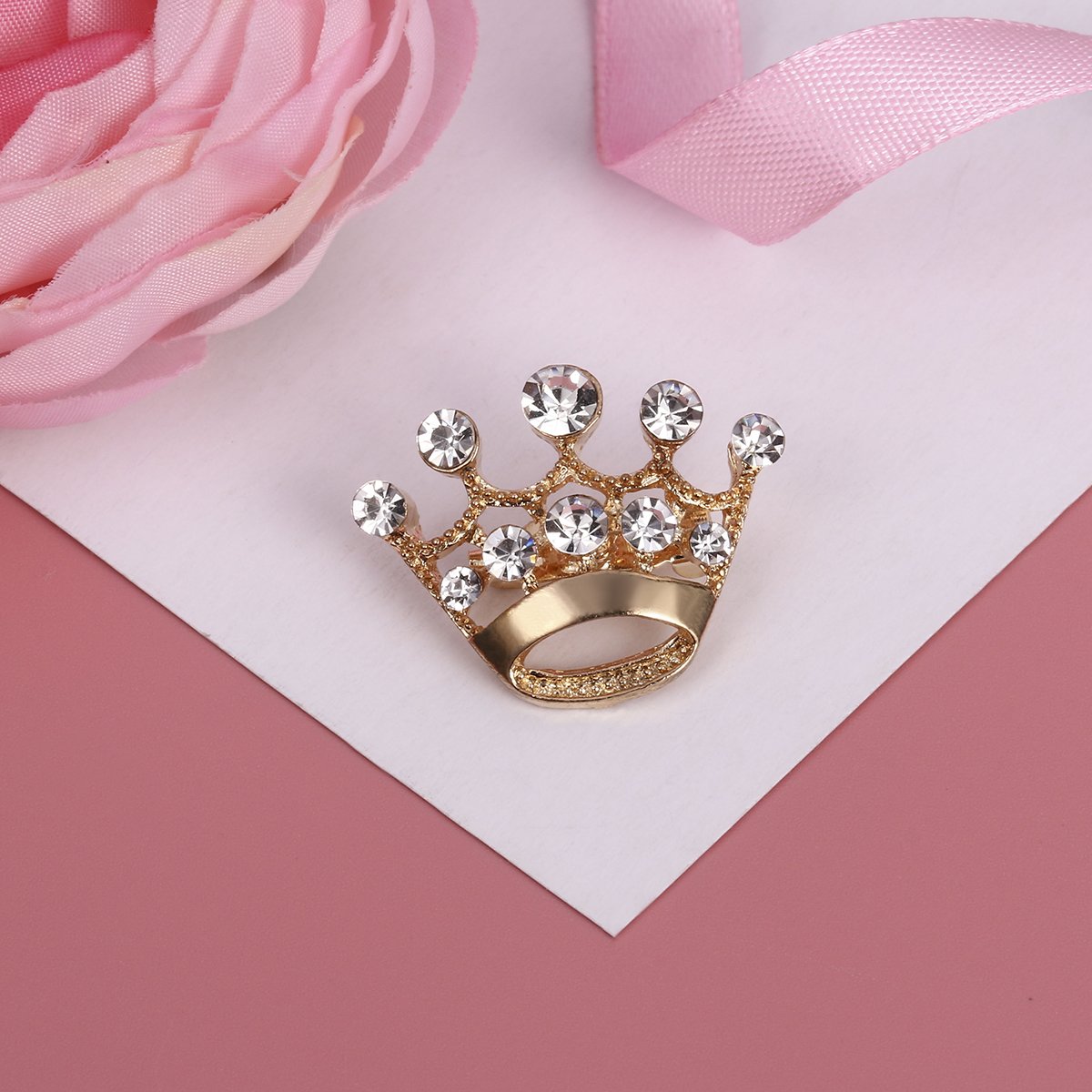 Tinksky Diamante Wedding Party Pageant Tiara Crown Corsage Brooch Pin Valentine's Day Gift, pack of 12, Gold, 2.8 * 2 * 2cm