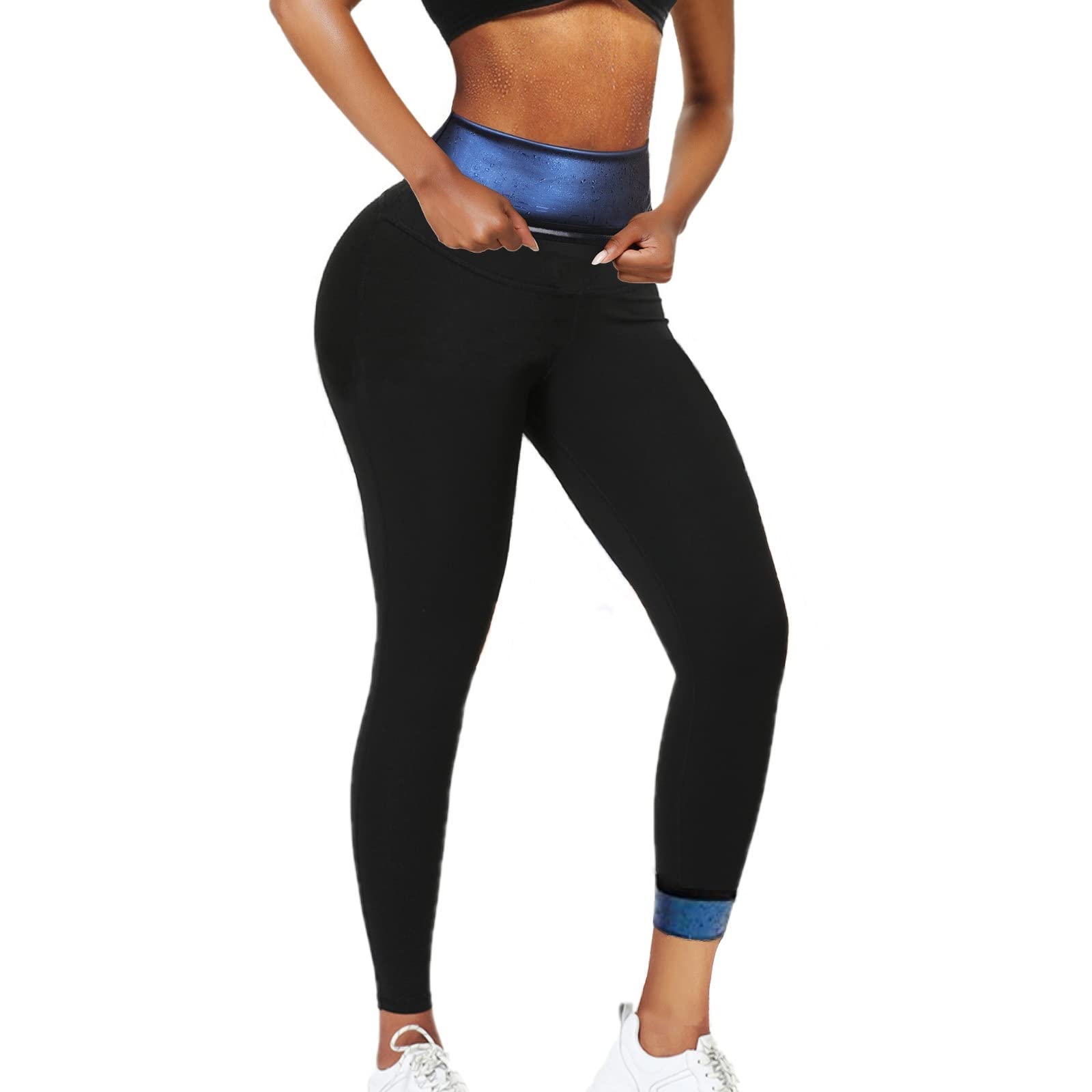 huiming Sauna Sweat Pants Shorts Slimming Compression Workout Thermo Waist Trainer for Women Leggings Body Shaper Weight Loss (L/XL) Black