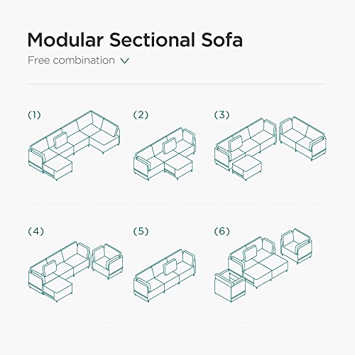 Acanva Convertible Modular Sectional Sofa for Living Room, Free-Combination Armchair Loveseat with Removable Backrest, L Shaped Couch, Light Grey 4 Piece Set
