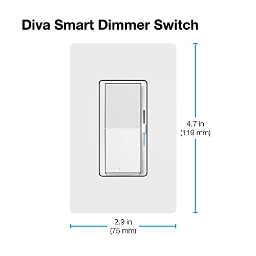 Lutron Diva Smart Dimmer Switch with Wallplate for Caséta Smart Lighting | No Neutral Wire Required | DVRFW-6L-WH-A | White