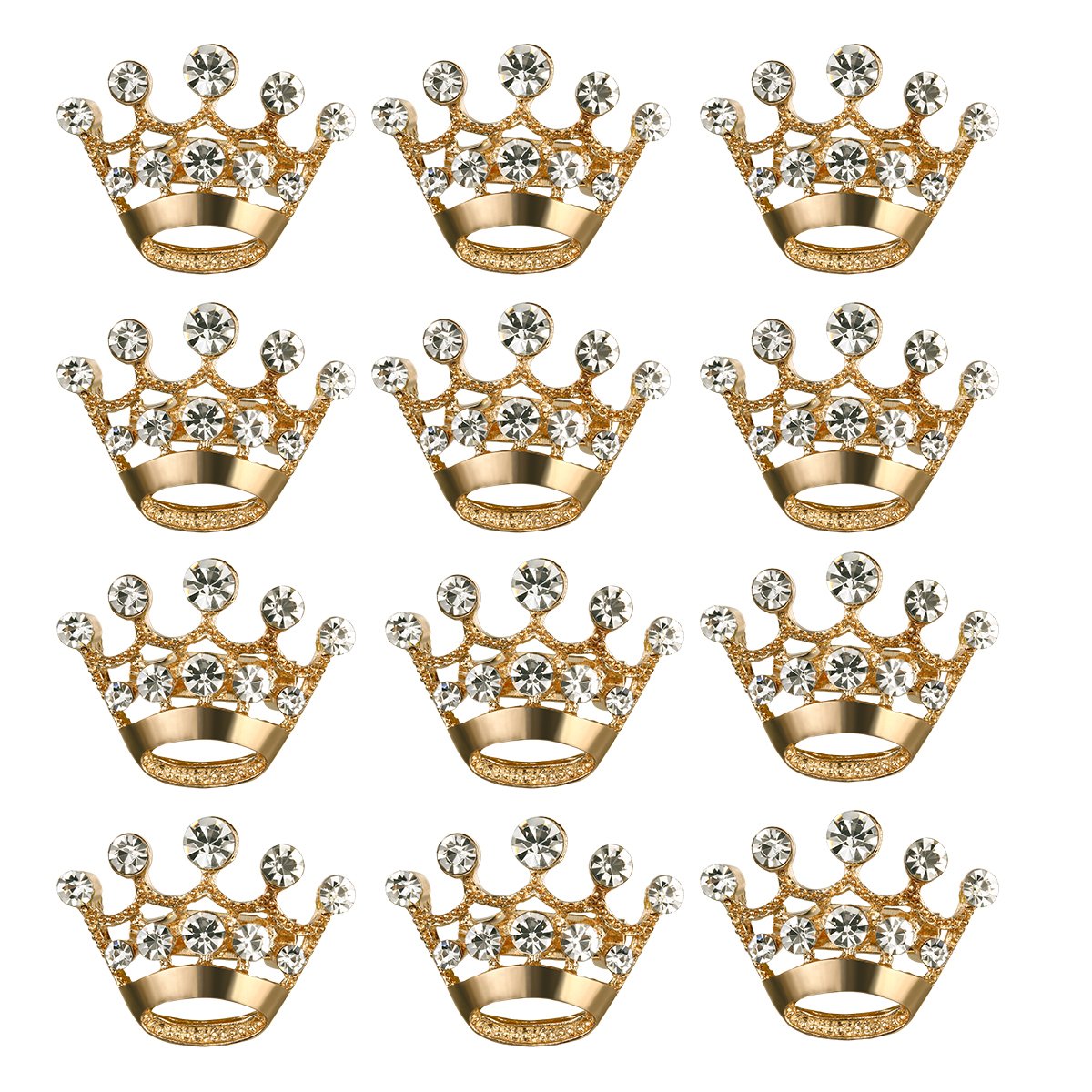 Tinksky Diamante Wedding Party Pageant Tiara Crown Corsage Brooch Pin Valentine's Day Gift, pack of 12, Gold, 2.8 * 2 * 2cm