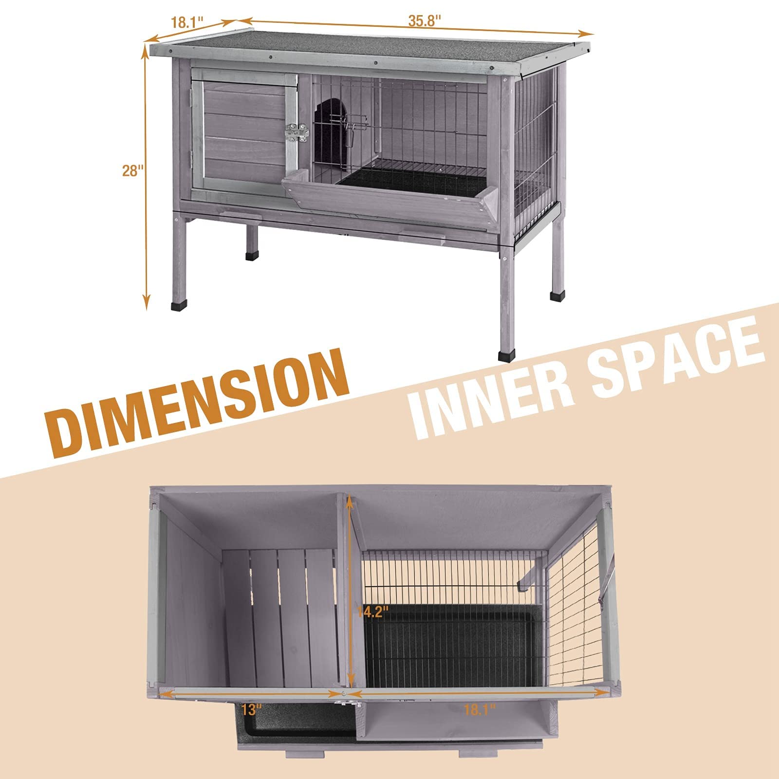 Rabbit Hutch Indoor Rabbit Cage with Metal Wire Pan,Outdoor Bunny cage with Pull Out Tray