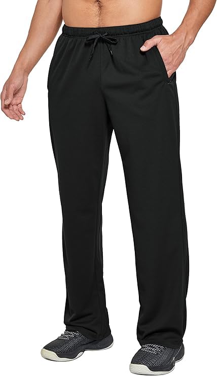 Susclude Sweatpants for Men Loose Fit Open Bottom Mesh Running Pants Lightweight Athletic Workout Gym Pants with Pocket Black S