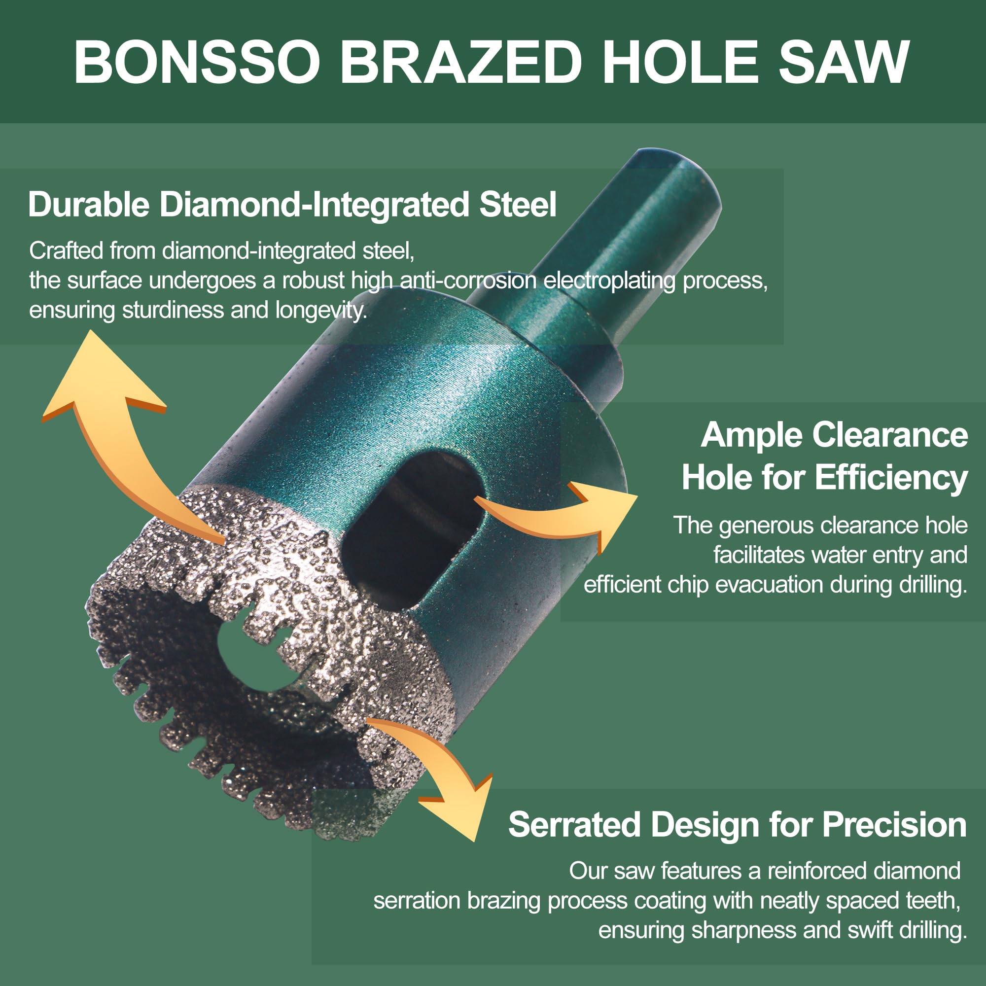 BONSSO Diamond Drill Bits, 10 PCS Hole Saw Kit Serrated Tile Drill Bits with Carrying Tool Box, Diamond Drill Bits for Ceramic, Glass, Marble, Granite and Tile