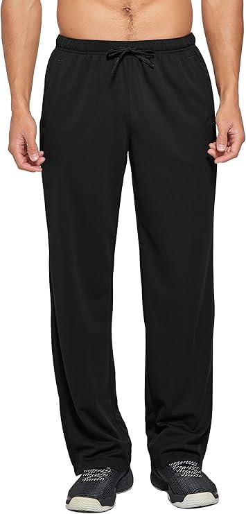 Susclude Sweatpants for Men Loose Fit Open Bottom Mesh Running Pants Lightweight Athletic Workout Gym Pants with Pocket Black S