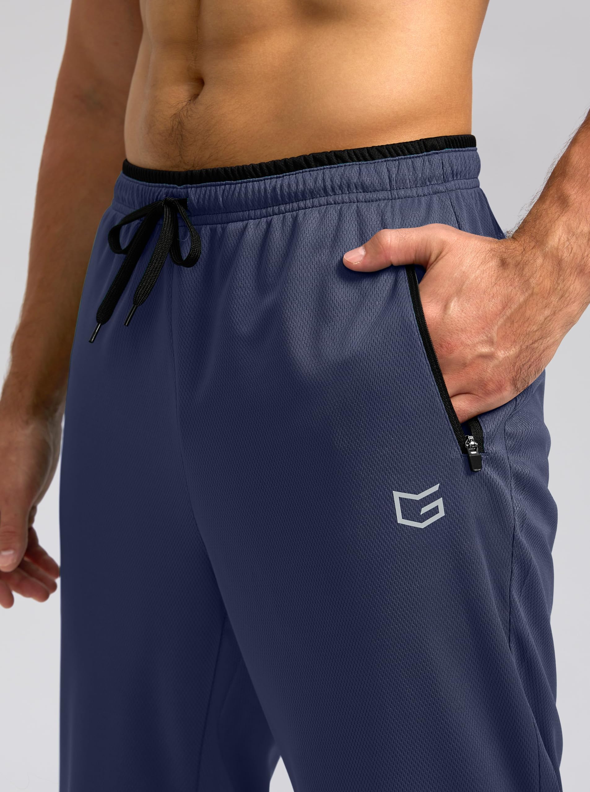 G Gradual Men's Sweatpants Mesh Lightweight with Zip Pockets Breathable Quick Dry Athletic Pants for Workout Running (Navy, Medium)