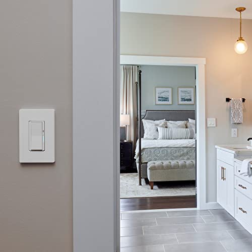 Lutron Diva Smart Dimmer Switch with Wallplate for Caséta Smart Lighting | No Neutral Wire Required | DVRFW-6L-WH-A | White