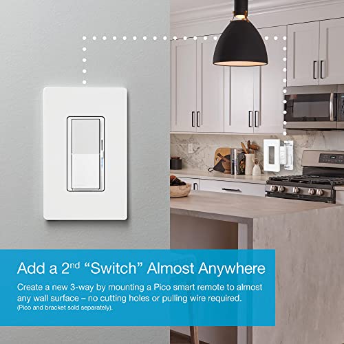 Lutron Diva Smart Dimmer Switch with Wallplate for Caséta Smart Lighting | No Neutral Wire Required | DVRFW-6L-WH-A | White