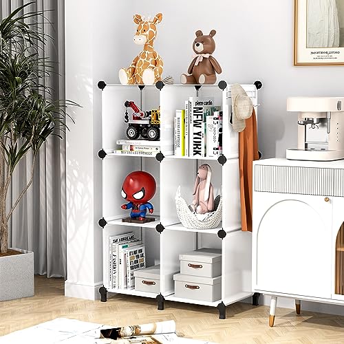ROJASOP 6 Cube Storage Organizer, DIY Stackable Cube Storage Shelf Bookshelf Plastic Cubby Shelving Closet Organizers and Storage, Cube Organizer Shelf for Bedroom, Living Room, Home Office, Clear
