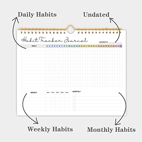 Habit Tracker - Daily Habit Tracker Journal and Goal Board with Gold Spiral Binding, 12 Months Undated Daily Weekly and Monthly Gradients Habit Tracker Calendar to Boost Productivity, 8.5" x 11.5"