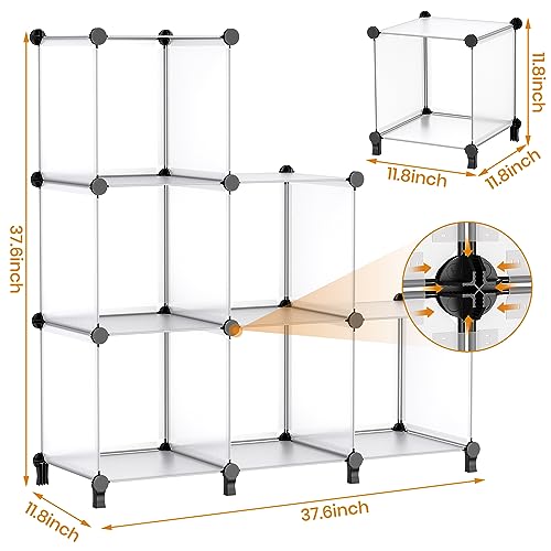 ROJASOP 6 Cube Storage Organizer, DIY Stackable Cube Storage Shelf Bookshelf Plastic Cubby Shelving Closet Organizers and Storage, Cube Organizer Shelf for Bedroom, Living Room, Home Office, Clear