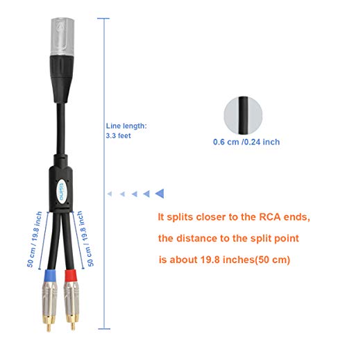 tisino 2 RCA to XLR Male Y Splitter Cable, Unbalanced Dual RCA Male to 1 XLR Splitter Duplicator Lead Y-Cable Adapter - 3.3 feet