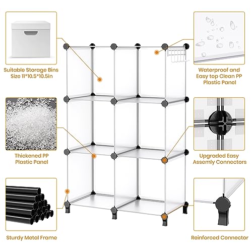 ROJASOP 6 Cube Storage Organizer, DIY Stackable Cube Storage Shelf Bookshelf Plastic Cubby Shelving Closet Organizers and Storage, Cube Organizer Shelf for Bedroom, Living Room, Home Office, Clear