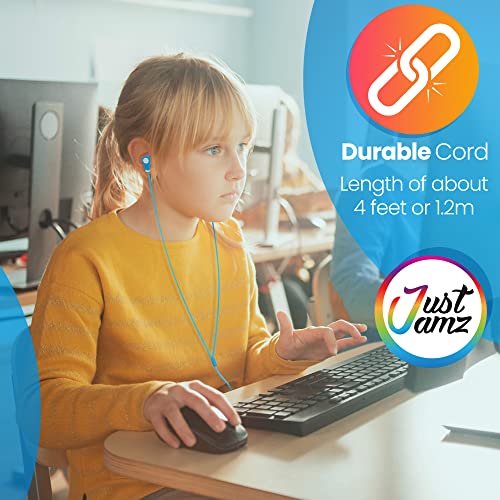JustJamz Bulk Earbuds Bits, 100 Pack of Colorful in-Ear Earbuds, 3.5mm Stereo in-Ear Earphones, Bulk Earbuds, Disposable Headphones, Multi-Color Earphones for Schools, Kids, Classrooms & Libraries
