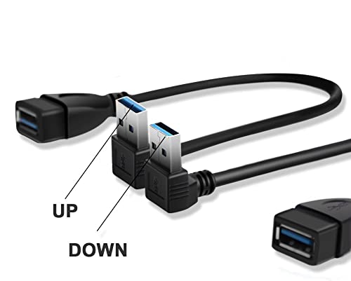 SuperSpeed USB 3.0 Male to Female Extension Data Cable Up and Down Angle 2PCS by Oxsubor(20CM,8IN)