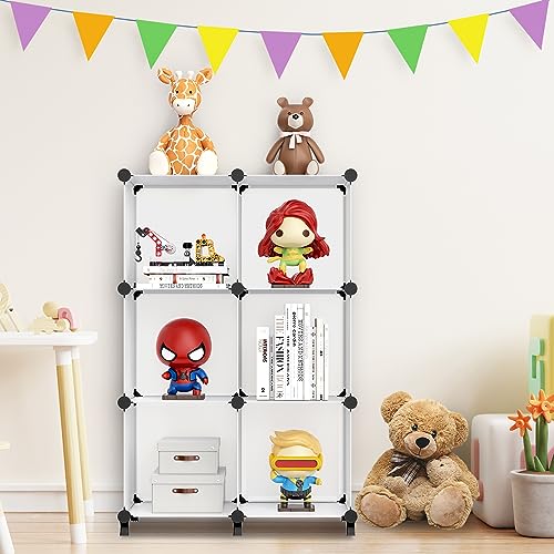 ROJASOP 6 Cube Storage Organizer, DIY Stackable Cube Storage Shelf Bookshelf Plastic Cubby Shelving Closet Organizers and Storage, Cube Organizer Shelf for Bedroom, Living Room, Home Office, Clear
