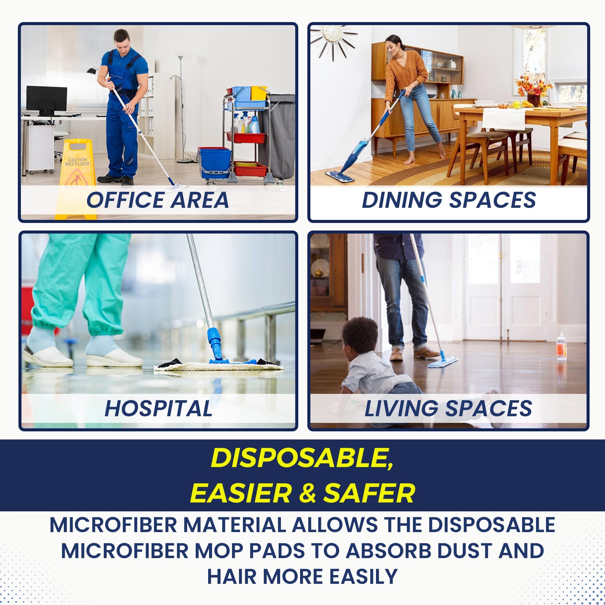 18 Inch Microfiber Disposable Mop Pad 24 Pack for All 16-18'' Hook & Loop System Mop, Wet Dry Cleaning Pad Compatible with Bona,Rubbermaid,Turbo,Norwex (18 in, 24 Pack)